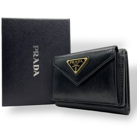 Prada | Accessories | Prada Prada Trifold Wallet Gold Hardware Triangle ...